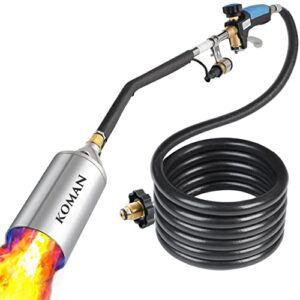 heavy duty weed torch burner,propane torch weed burner (csa certified),flamethrower with 9.8 ft hose,500,000 btu, self igniting flame weeder for weeding,roof asphalt,ice snow,welding,road marking