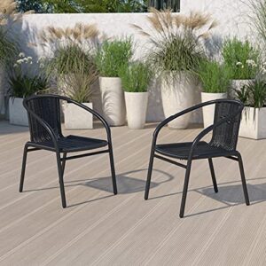 bizchair 2 pack black rattan indoor-outdoor restaurant stack chair