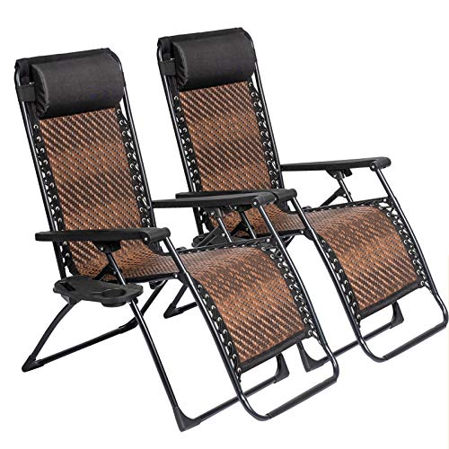 Betterland Zero Gravity Lounge Chair Patio Lawn Recliner Adjustable Outdoor Oversized Zero Gravity Rattan Chair with Pillow & Cup Holder for Poolside, Balcony, Yard or Beach (Brown)