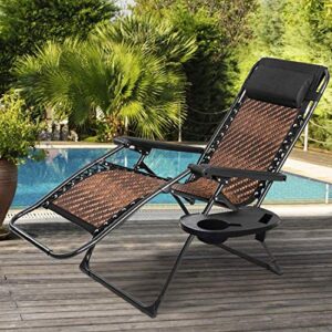 Betterland Zero Gravity Lounge Chair Patio Lawn Recliner Adjustable Outdoor Oversized Zero Gravity Rattan Chair with Pillow & Cup Holder for Poolside, Balcony, Yard or Beach (Brown)