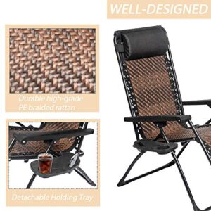 Betterland Zero Gravity Lounge Chair Patio Lawn Recliner Adjustable Outdoor Oversized Zero Gravity Rattan Chair with Pillow & Cup Holder for Poolside, Balcony, Yard or Beach (Brown)