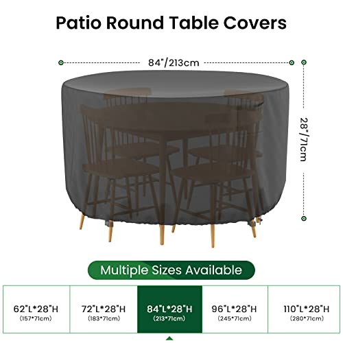 Mrrihand Round Patio Table Cover - Heavy Duty Outdoor Furniture Cover Waterproof Patio Furniture Covers for Outdoor Furniture Set, 84"DIAx28"H, Black