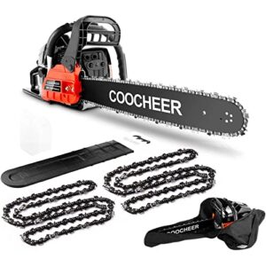 coocheer 62cc gas chainsaw, 20″ 2-stroke portable gasoline chainsaw with carrying bag & 2 chains tool kit, petrol wood cutting saw for tree stumps and firewood cutting(upgraded version)