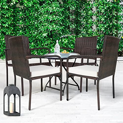 ZHYH 4 Piece Outdoor Patio Dining Chair Cushioned Sofa with Armrests Garden Deck