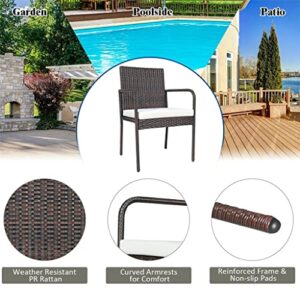 ZHYH 4 Piece Outdoor Patio Dining Chair Cushioned Sofa with Armrests Garden Deck