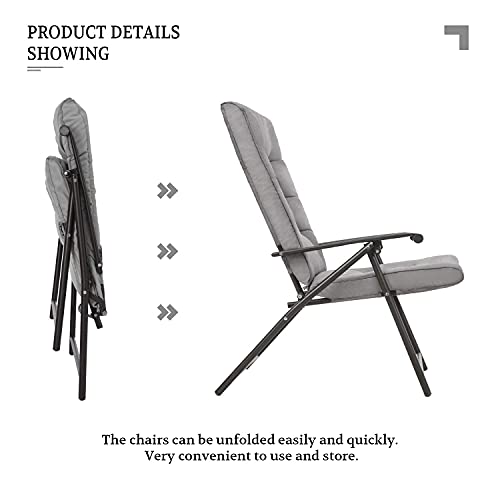 SUNCROWN 3-Piece Outdoor Furniture Patio Padded Folding Chair Set Patio Bistro Set Foldable Adjustable Reclining Lounge Chair with Coffee Table, Grey