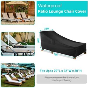 WLEAFJ Patio Chaise Lounge Cover Waterproof, Heavy Duty Outdoor Lounge Chair Covers, Black Durable Patio Furniture Covers, 70L x 32W x 30H inch - 2 Pack