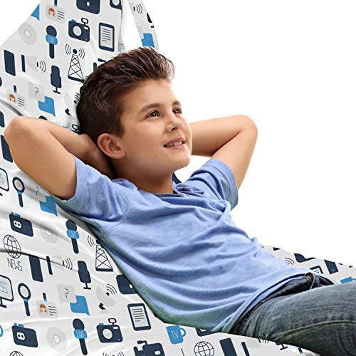 Ambesonne Blue and White Lounger Chair Bag, Journalism Mass Media Communication Theme Press TV Capacity Storage with Handle Container, Lounger Size, Pale Blue Dark Blue