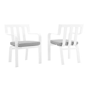 modway baxley stackable metal patio dining armchair in white and gray (set of 2)