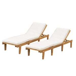 christopher knight home outdoor pool/deck furniture, teak chaise lounge chairs with cushions (set of 2)