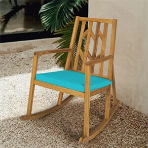 ZHYH Rocking Chair Acacia Arm Cushion Sofa Garden Deck Turquoise