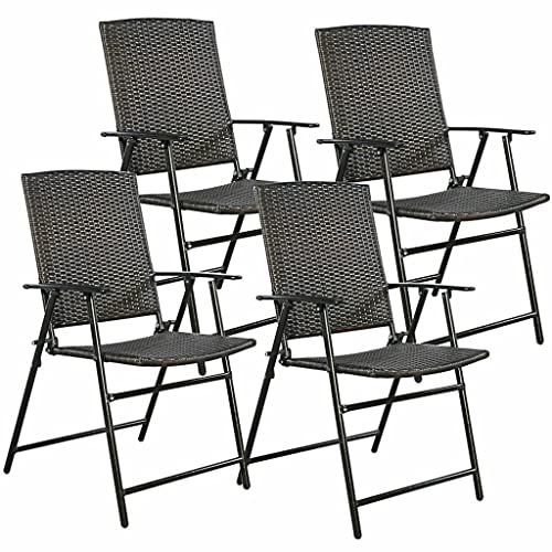 ZHYH 4 Piece Brown Folding Chair Furniture Outdoor Indoor Camping Garden Pool