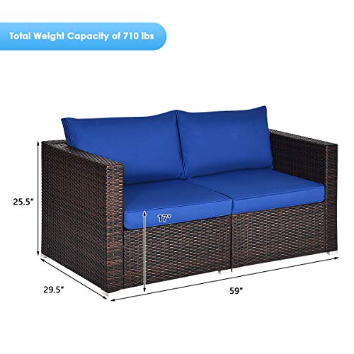 HAPPYGRILL 2-PCS Patio Wicker Corner Sofa Set, Sectional Sofa Set with Zippered Cushions for Backyard Balcony Patio Garden Poolside