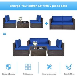 HAPPYGRILL 2-PCS Patio Wicker Corner Sofa Set, Sectional Sofa Set with Zippered Cushions for Backyard Balcony Patio Garden Poolside