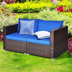 HAPPYGRILL 2-PCS Patio Wicker Corner Sofa Set, Sectional Sofa Set with Zippered Cushions for Backyard Balcony Patio Garden Poolside