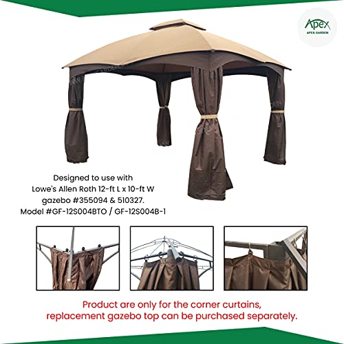 APEX GARDEN 4 Poles Brown Corner Curtain Set for Lowe's 10' x 12' Gazebo Model #GF-12S004BTO / GF-12S004B-1 (Corner Curtains Only) (Dark Brown)