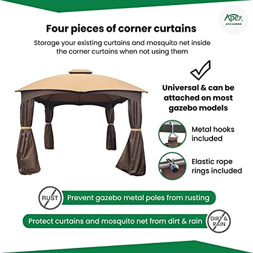 APEX GARDEN 4 Poles Brown Corner Curtain Set for Lowe's 10' x 12' Gazebo Model #GF-12S004BTO / GF-12S004B-1 (Corner Curtains Only) (Dark Brown)