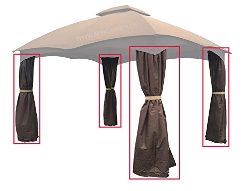 APEX GARDEN 4 Poles Brown Corner Curtain Set for Lowe's 10' x 12' Gazebo Model #GF-12S004BTO / GF-12S004B-1 (Corner Curtains Only) (Dark Brown)