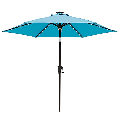 C-Hopetree 7.5 ft Outdoor Patio Market Table Umbrella with Solar LED Lights and Tilt, Aqua Blue