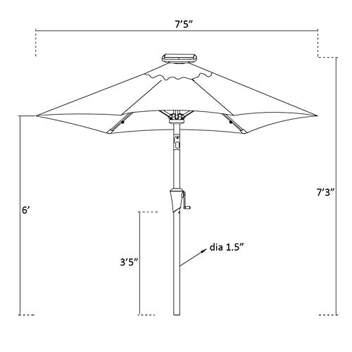 C-Hopetree 7.5 ft Outdoor Patio Market Table Umbrella with Solar LED Lights and Tilt, Aqua Blue