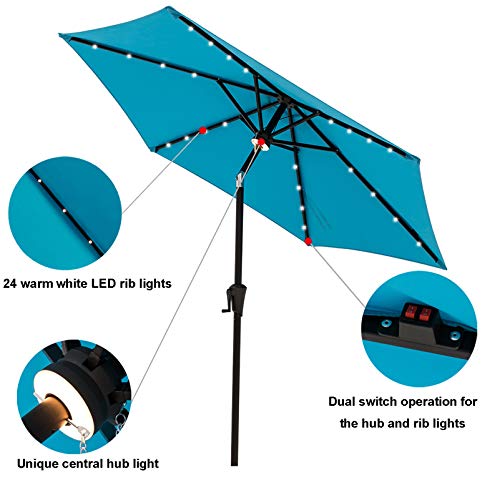 C-Hopetree 7.5 ft Outdoor Patio Market Table Umbrella with Solar LED Lights and Tilt, Aqua Blue