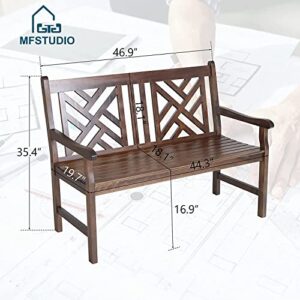 MFSTUDIO Outdoor Acacia Wood Garden Bench with Backrest and Armrest,2-Person Slatted Seat Bench Patio Furniture for Porch,Park,Yard,Weight Capacity 600 lbs(Brown)