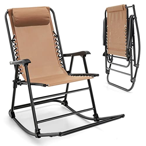 ZHYH Patio Camping Rocking Chair Folding Rocking Chair Footrest Outdoor Beige