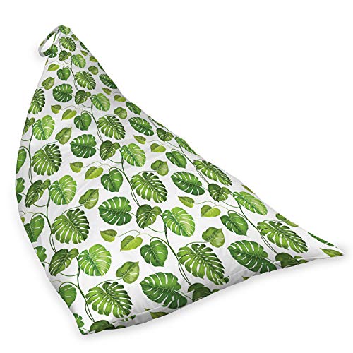 Lunarable Leaf Lounger Chair Bag, Tropical Jungle Rainforest Leaves Palm Mango Tree Wild Leaves Art Print, High Capacity Storage with Handle Container, Lounger Size, Pale Green and White