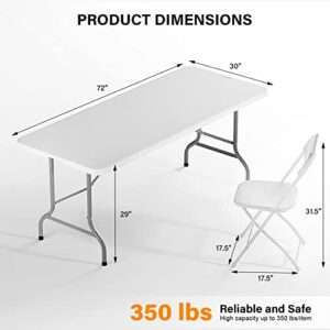 VINGLI 6 FT Plastic Folding Table Set with 8 White Folding Chairs for Picnic, Event, Training, Outdoor Activities, at Home and Commercial Use