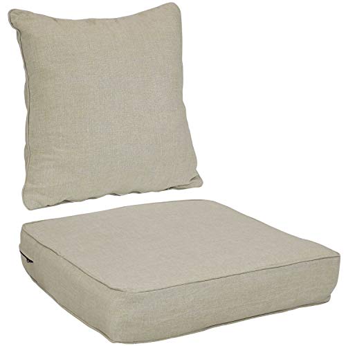 Sunnydaze Back and Seat Cushion Set for Indoor/Outdoor Furniture - 2-Piece Replacement Cushions for Deep Seating Patio Chair - Outside Pads for Porch, Deck and Garden Seats - Beige