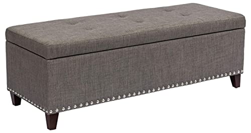 Homebeez Storage Ottoman Bench Fabric Tufted Foot Rest Stool with Nailhead Trim(Gray Brown)