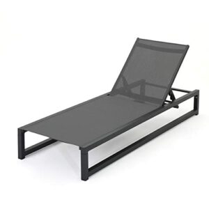 christopher knight home modesta outdoor aluminum framed chaise lounge with mesh body, black finish / grey mesh