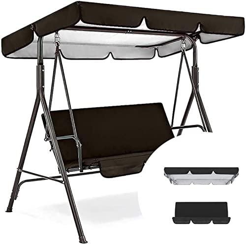 BTURYT Patio Swing Canopy Waterproof Top Cover Set, Swing Canopy Replacement Cover and Swing Chair Cover for Patio Garden Swing Outdoor(top Cover + Chair Cover)