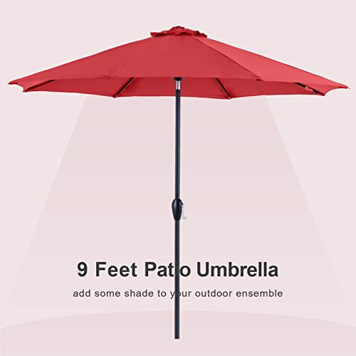 Tempera 9' Outdoor Market Patio Table Umbrella with Push Button Tilt and Crank,Large Sun Umbrella with Sturdy Pole&Fade resistant canopy,Easy to set,Rust Red