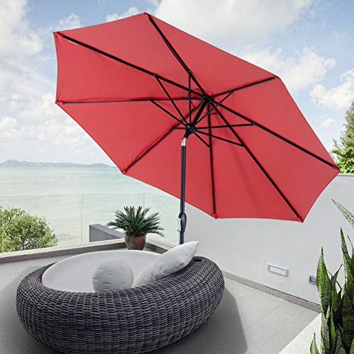 Tempera 9' Outdoor Market Patio Table Umbrella with Push Button Tilt and Crank,Large Sun Umbrella with Sturdy Pole&Fade resistant canopy,Easy to set,Rust Red