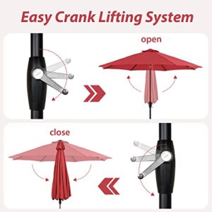 Tempera 9' Outdoor Market Patio Table Umbrella with Push Button Tilt and Crank,Large Sun Umbrella with Sturdy Pole&Fade resistant canopy,Easy to set,Rust Red