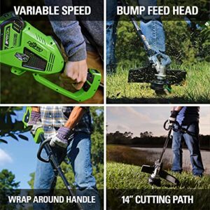 Greenworks 40V 14 inch String Trimmer, Battery Not Included, Tool Only, 2100202