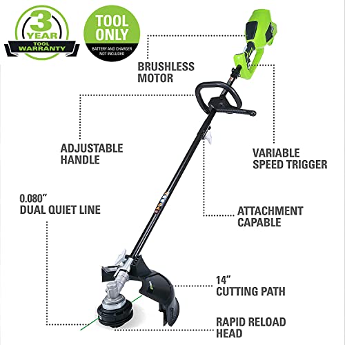 Greenworks 40V 14 inch String Trimmer, Battery Not Included, Tool Only, 2100202