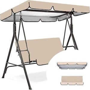 BTURYT Patio Swing Canopy Waterproof Top Cover Set, Swing Canopy Replacement Cover and Swing Chair Cover for Patio Garden Swing Outdoor(top Cover + Chair Cover)