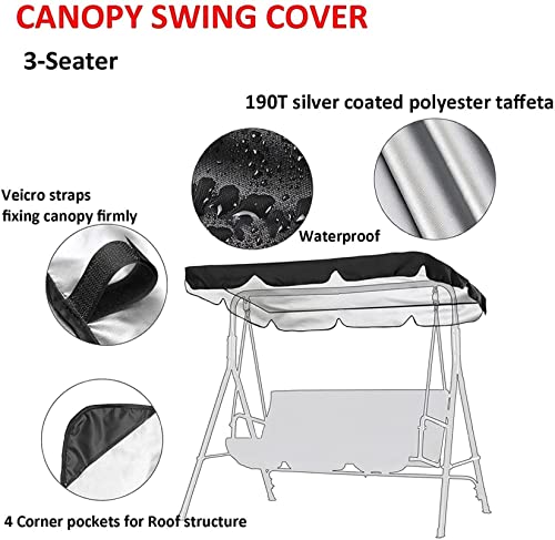 BTURYT Patio Swing Canopy Waterproof Top Cover Set, Swing Canopy Replacement Cover and Swing Chair Cover for Patio Garden Swing Outdoor(top Cover + Chair Cover)