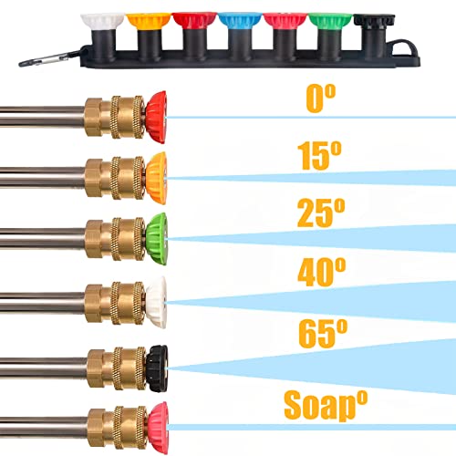 Pressure Washer Tips, Set of 7 Pressure Washer Nozzle Tips with Nozzle Holder, 1/4 Inch Quick Connect Power Washer Tips, 4000 PSI, Multiple Degrees Rinse Kit, Pressure Washer Accessories