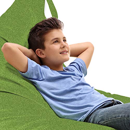 Lunarable Green Lounger Chair Bag, Pattern with Hand Drawn Leaves Grassland Growth Ecology Vegetation, High Capacity Storage with Handle Container, Lounger Size, Lime Green Yellow