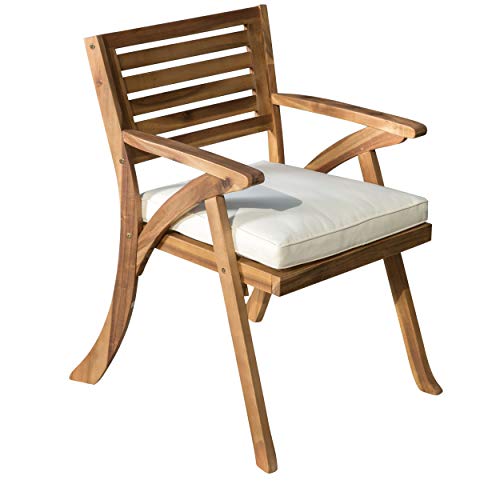 Christopher Knight Home Hermosa Outdoor Acacia Wood Arm Chairs, 2-Pcs Set, Teak Finish / Cream