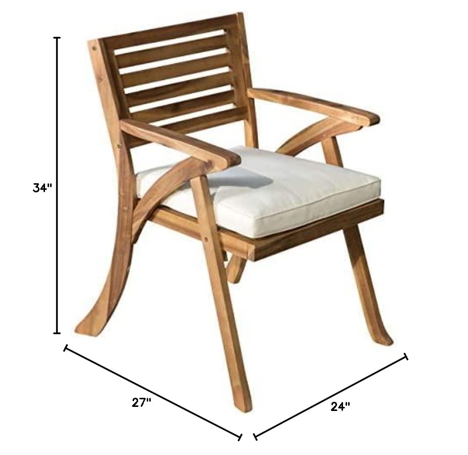 Christopher Knight Home Hermosa Outdoor Acacia Wood Arm Chairs, 2-Pcs Set, Teak Finish / Cream