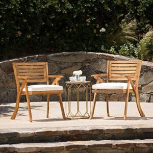 Christopher Knight Home Hermosa Outdoor Acacia Wood Arm Chairs, 2-Pcs Set, Teak Finish / Cream