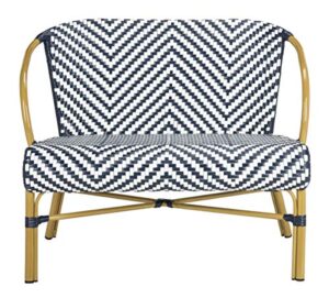 safavieh pat4016a outdoor collection dandra navy and white herringbone rattan settee