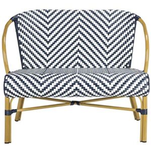 Safavieh PAT4016A Outdoor Collection Dandra Navy and White Herringbone Rattan Settee