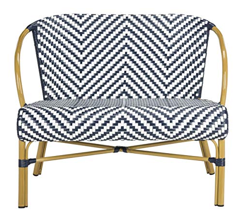 Safavieh PAT4016A Outdoor Collection Dandra Navy and White Herringbone Rattan Settee