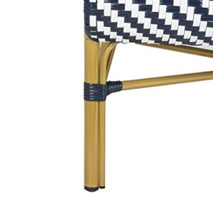 Safavieh PAT4016A Outdoor Collection Dandra Navy and White Herringbone Rattan Settee