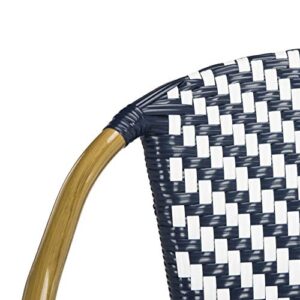 Safavieh PAT4016A Outdoor Collection Dandra Navy and White Herringbone Rattan Settee